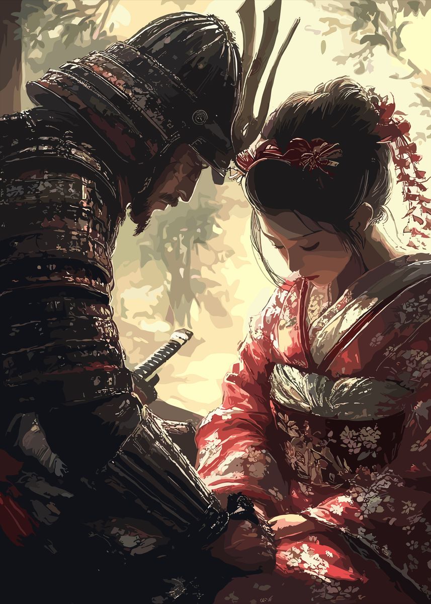 'Samurai and Geisha' Poster, picture, metal print, paint by Erick Sato ...