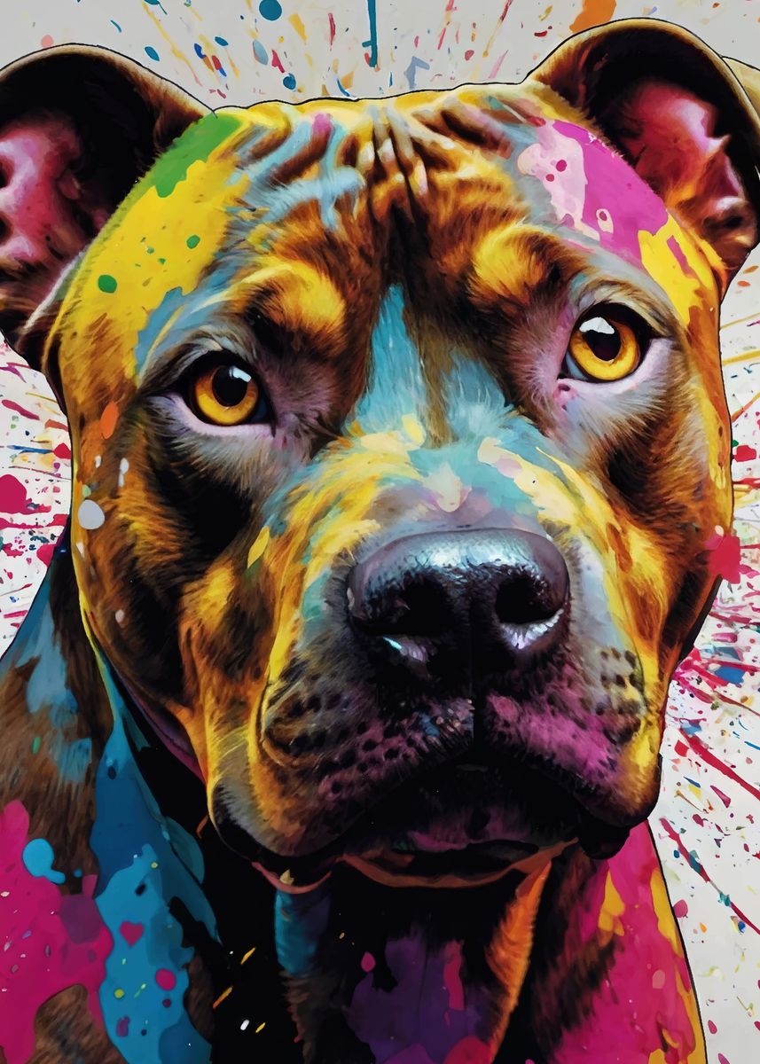 'Colorful Pitbull Portrait' Poster, picture, metal print, paint by ...