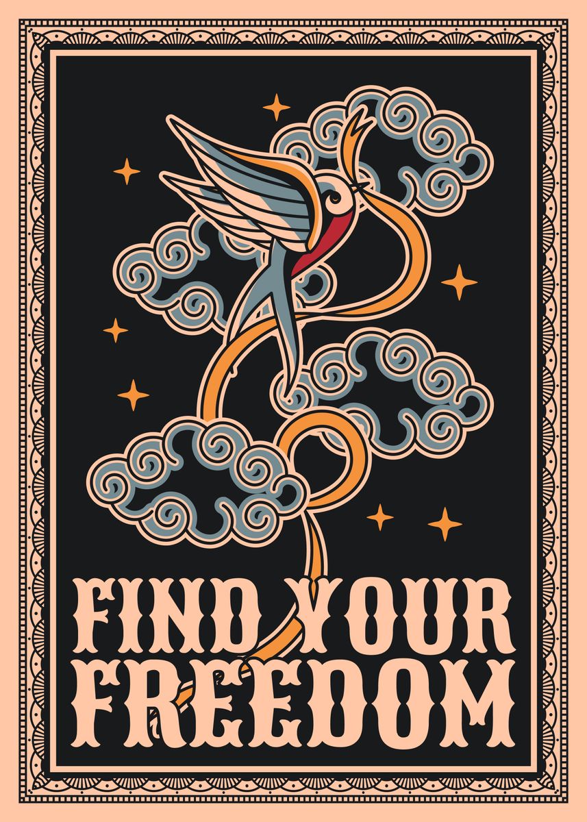 'Find Your Freedom Swallow Art' Poster, picture, metal print, paint by taofik Designformerch ...