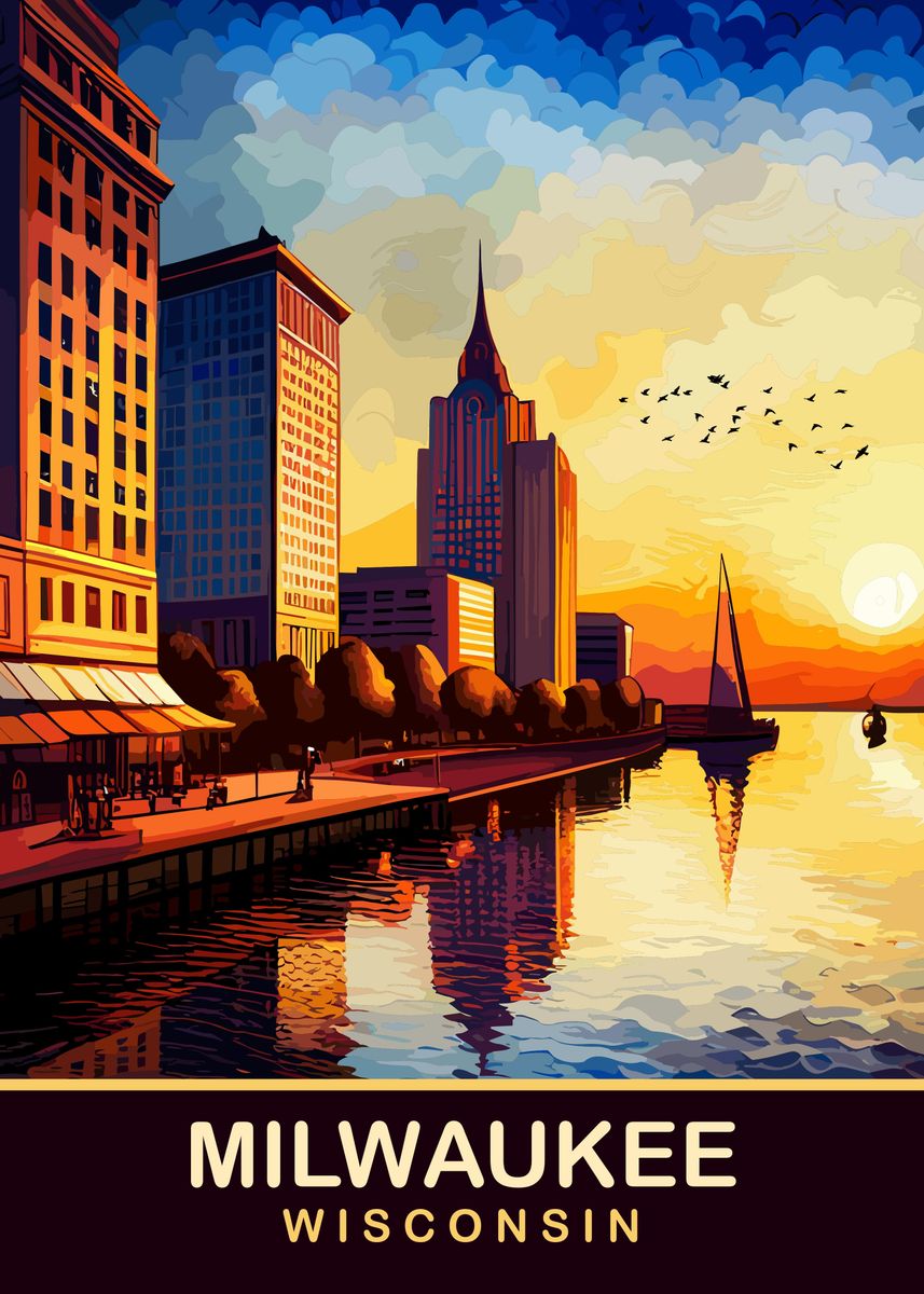 'Milwaukee Sunset Cityscape' Poster, picture, metal print, paint by ...