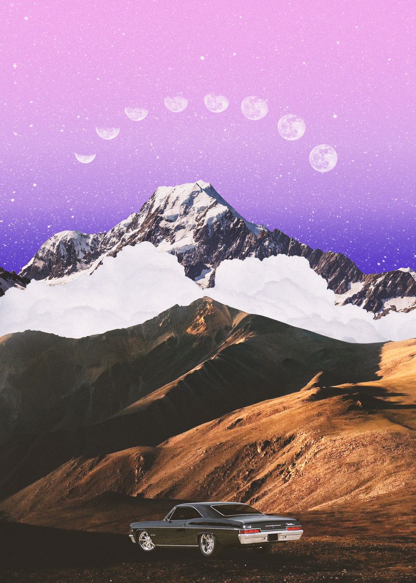 'Classic Car Mountain Landscape' Poster, picture, metal print, paint by ...