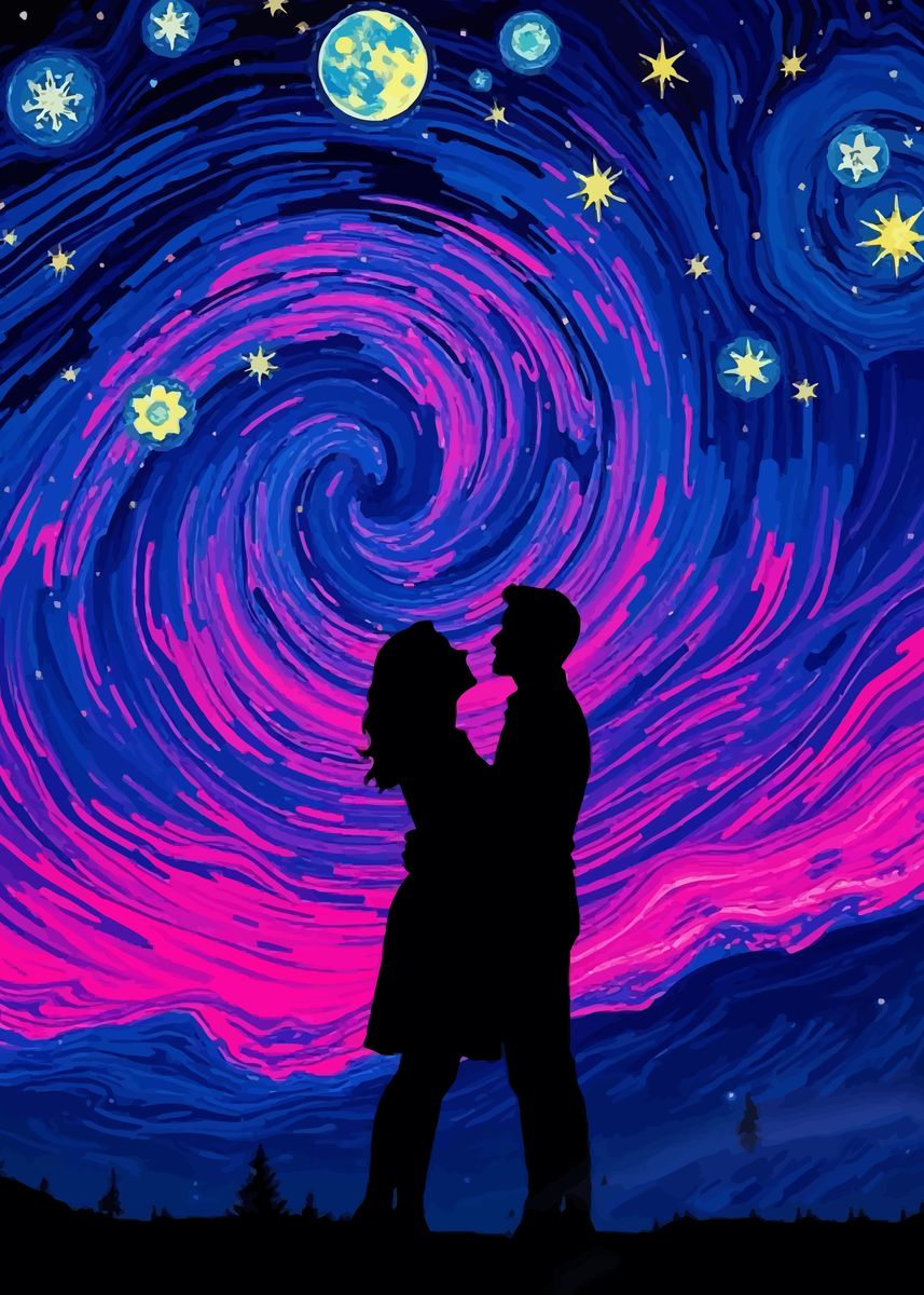 'Starry Night Romantic Couple' Poster, picture, metal print, paint by ...