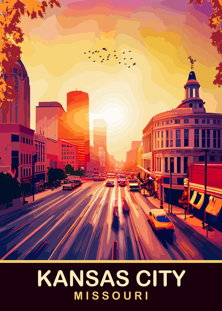 'Kansas City Sunset' Poster, picture, metal print, paint by Long Shot ...