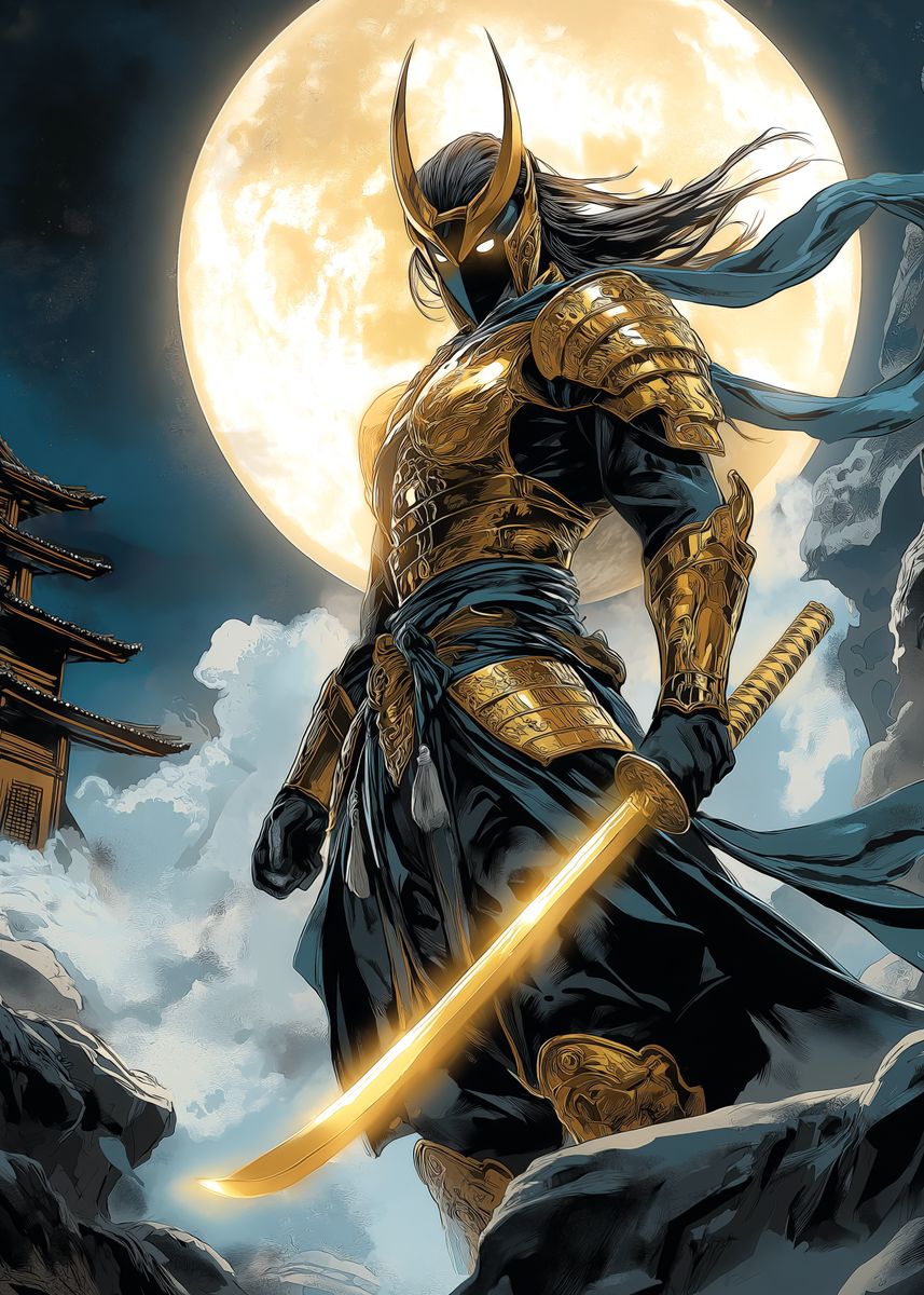 'Golden Japanese Samurai Warrior' Poster, picture, metal print, paint ...