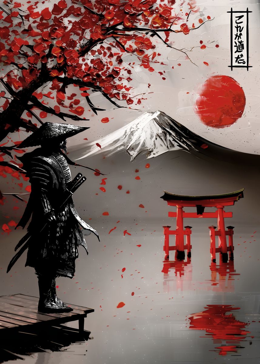 'Abstract Samurai red black painting' Poster, picture, metal print ...