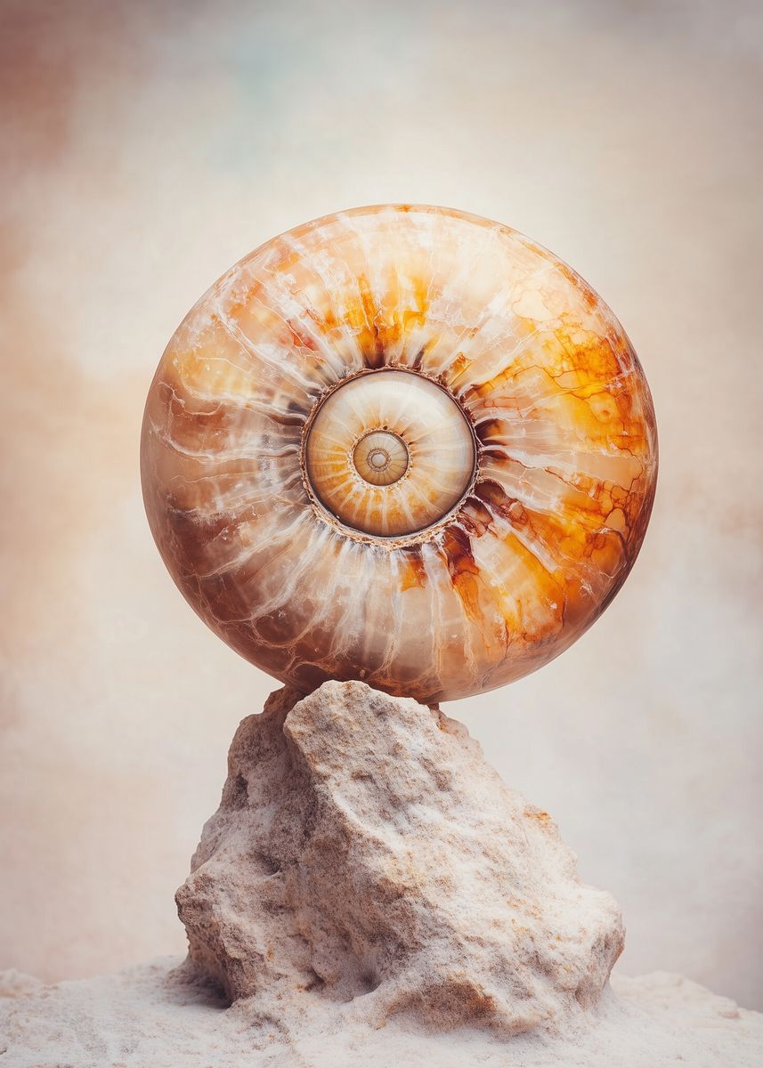 'Ammonite Fossil on Rock' Poster, picture, metal print, paint by ...