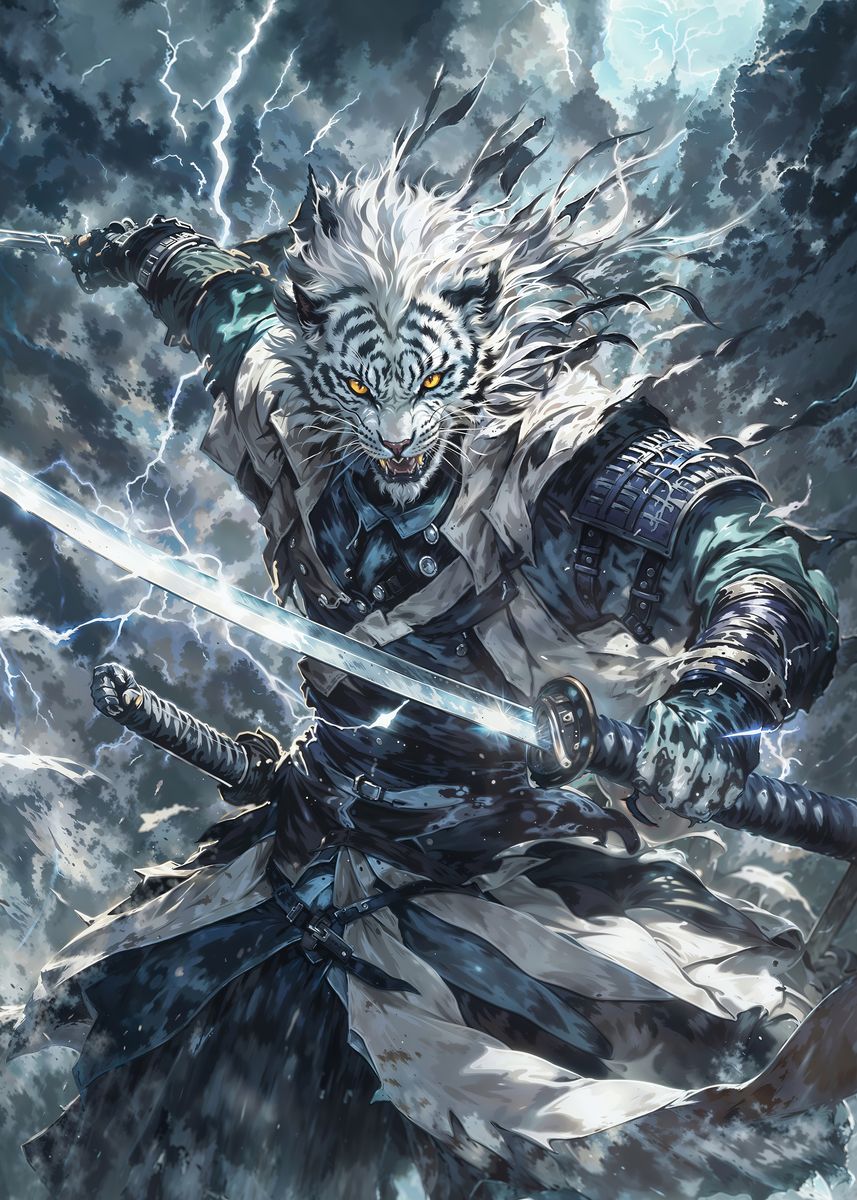 'White Tiger Samurai' Poster, picture, metal print, paint by hans skon ...