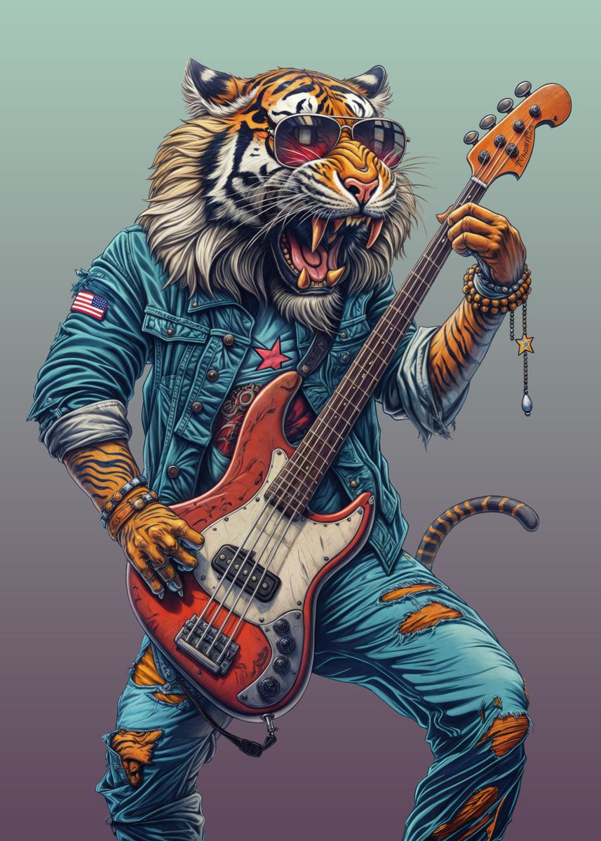 'Tiger Rock Star' Poster, picture, metal print, paint by HarmonicArt ...