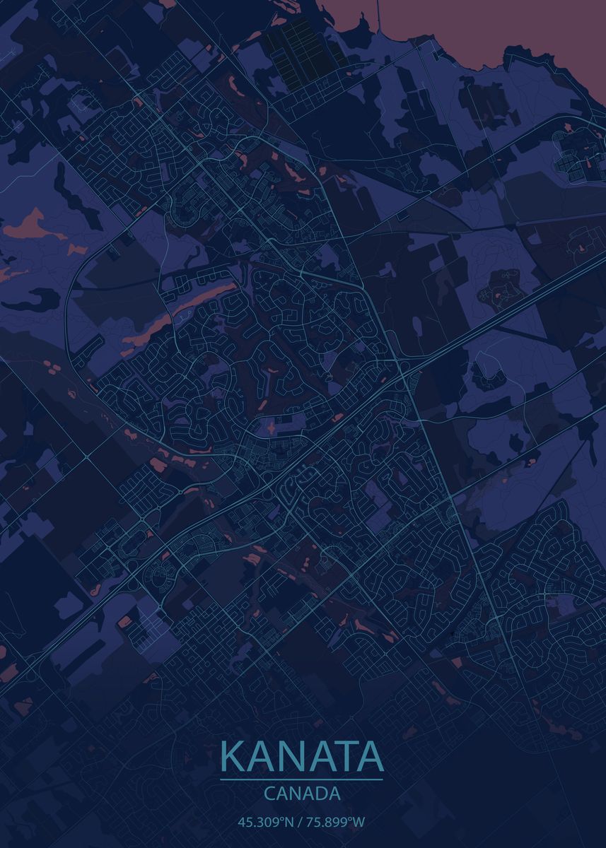 'Kanata Ontario Canada Blue and Purple City Map' Poster, picture, metal ...