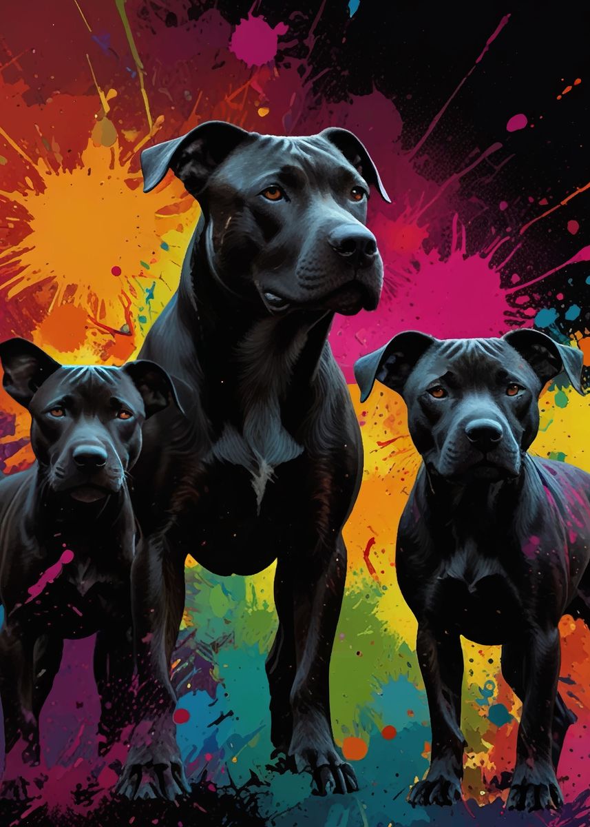 'Three Black Dogs on Colorful Background' Poster, picture, metal print ...