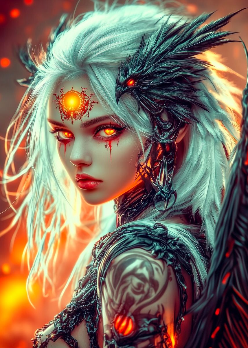 'Fiery Angel with Raven Wings' Poster, picture, metal print, paint by ...