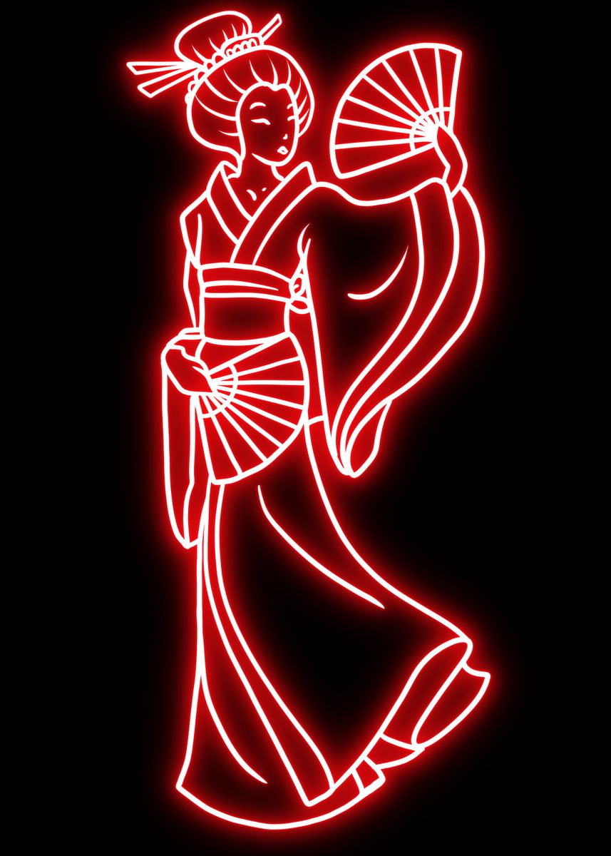 'Geisha Neon Art' Poster, picture, metal print, paint by Pegasus Art ...