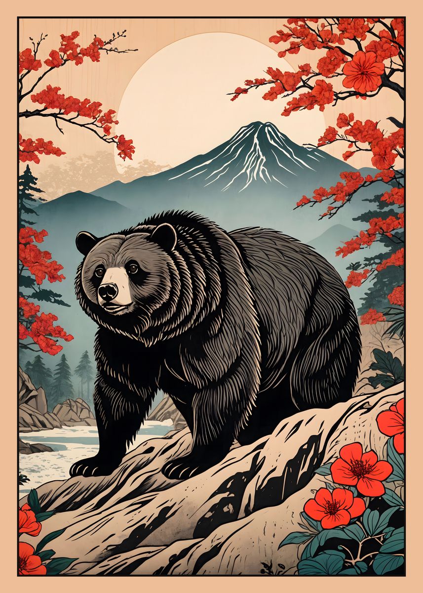 'Japanese Bear Mountain' Poster, picture, metal print, paint by ...