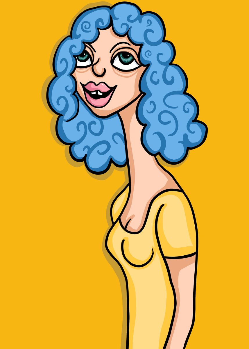 'Cartoon Woman with Blue Hair' Poster, picture, metal print, paint by ...