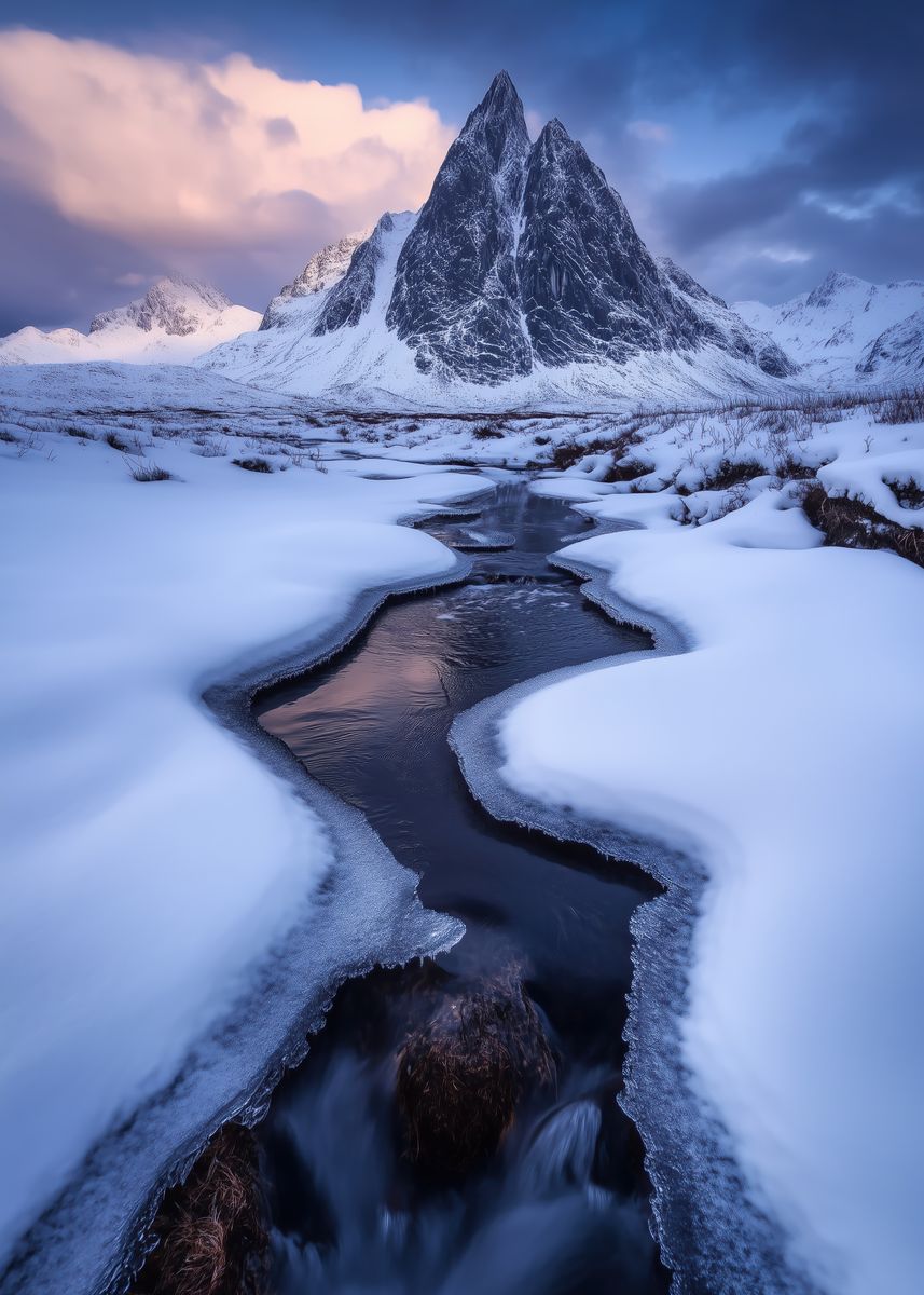 'Snowy Mountain Stream' Poster, picture, metal print, paint by Martin ...