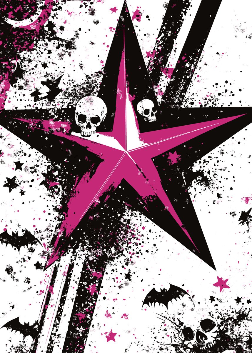 'Gothic Pink Star Skull' Poster, picture, metal print, paint by ...