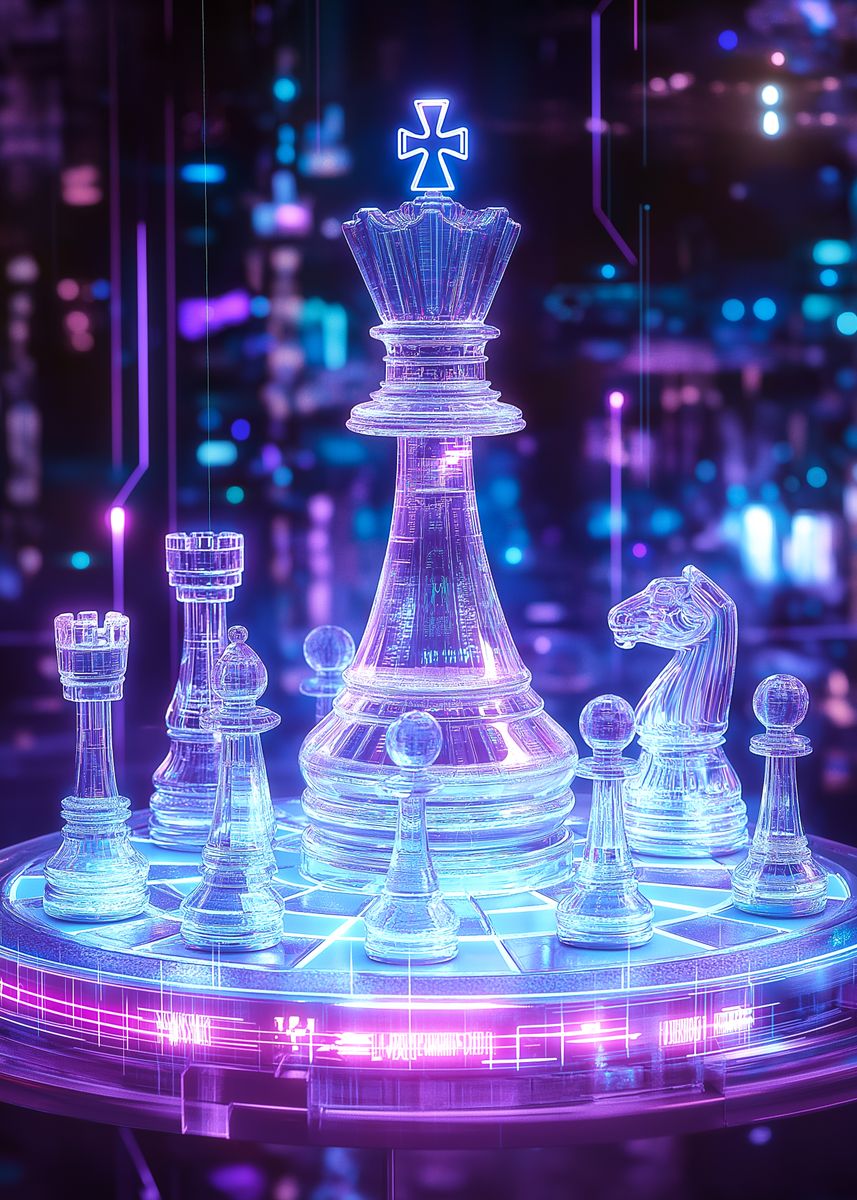 'Cyberpunk Chess Pieces' Poster, picture, metal print, paint by ...