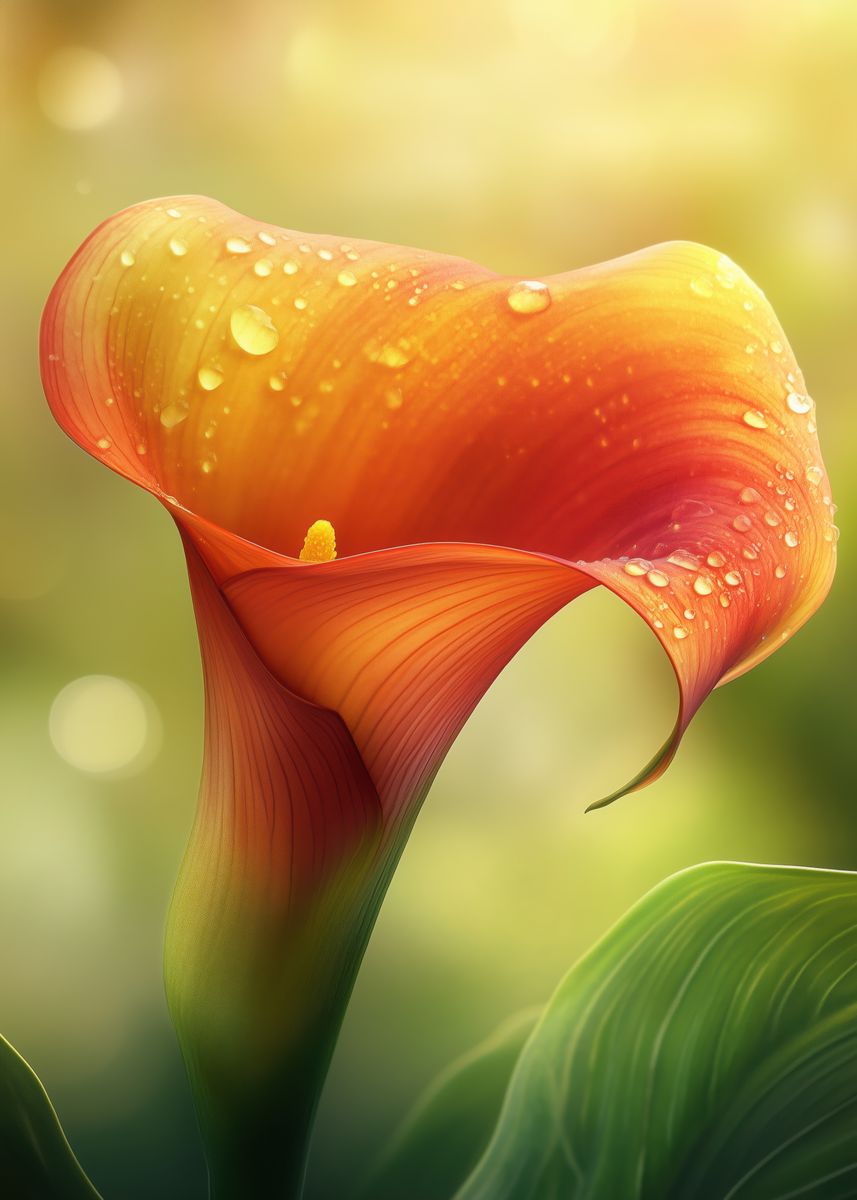 'Orange Calla Lily with Dew Drops' Poster, picture, metal print, paint ...