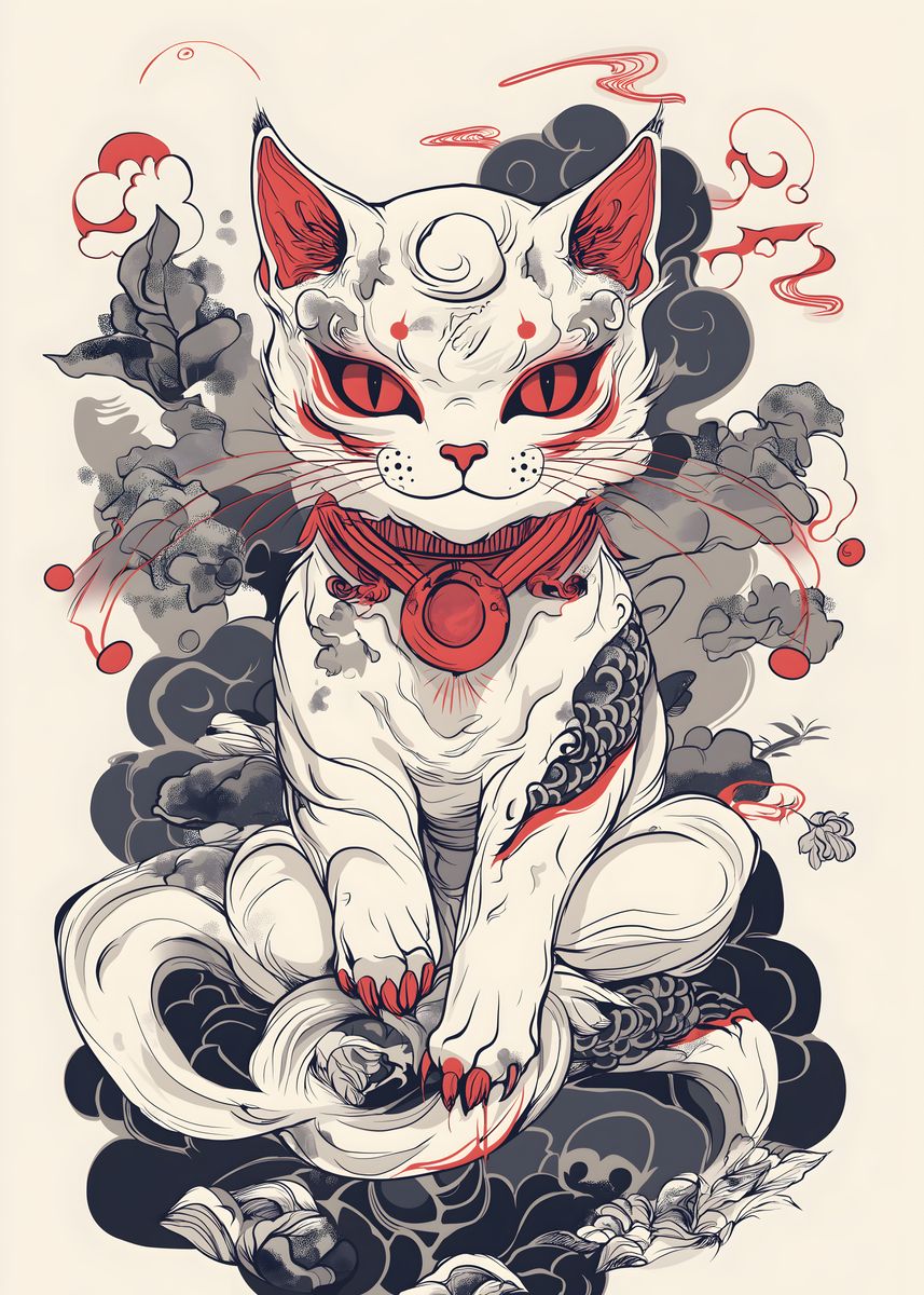 'Nekomata Yokai' Poster, picture, metal print, paint by Soubressade ...