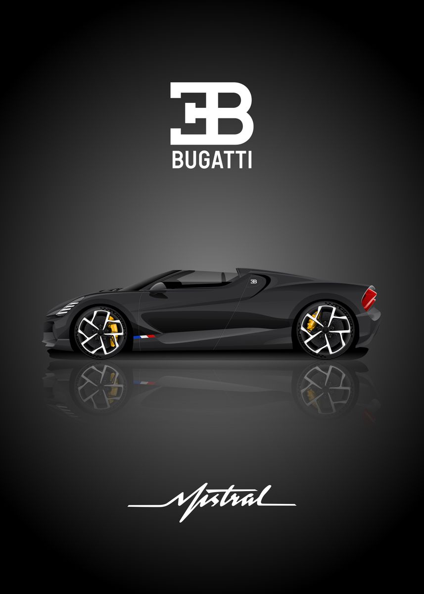'Bugatti W16 Mistral Roadster' Poster, picture, metal print, paint by ...