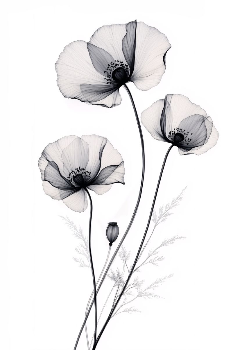 'X-Ray Poppy Flowers' Poster, picture, metal print, paint by Leoni ...