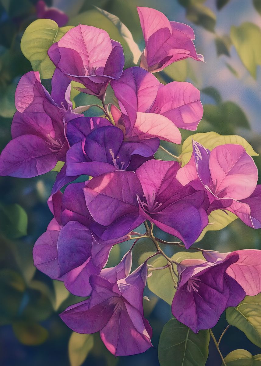 'Purple Bougainvillea Flowers' Poster, picture, metal print, paint by ...