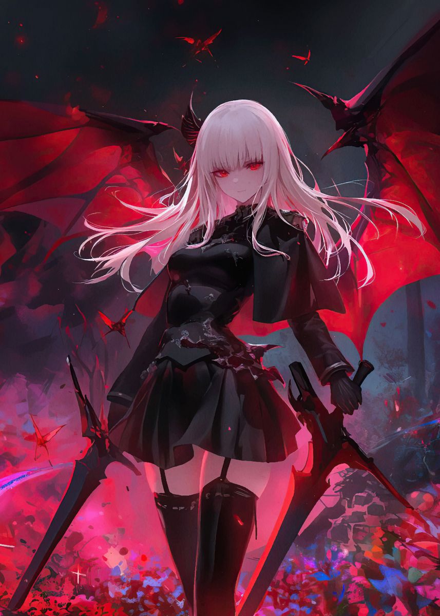 'Anime Demon Girl with Swords' Poster, picture, metal print, paint by ...