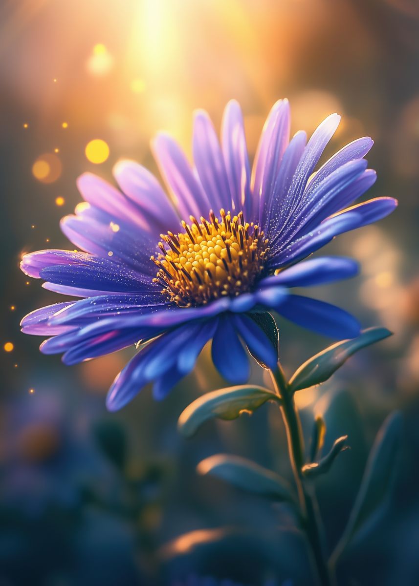 'Purple Aster Flower at Sunset' Poster, picture, metal print, paint by ...