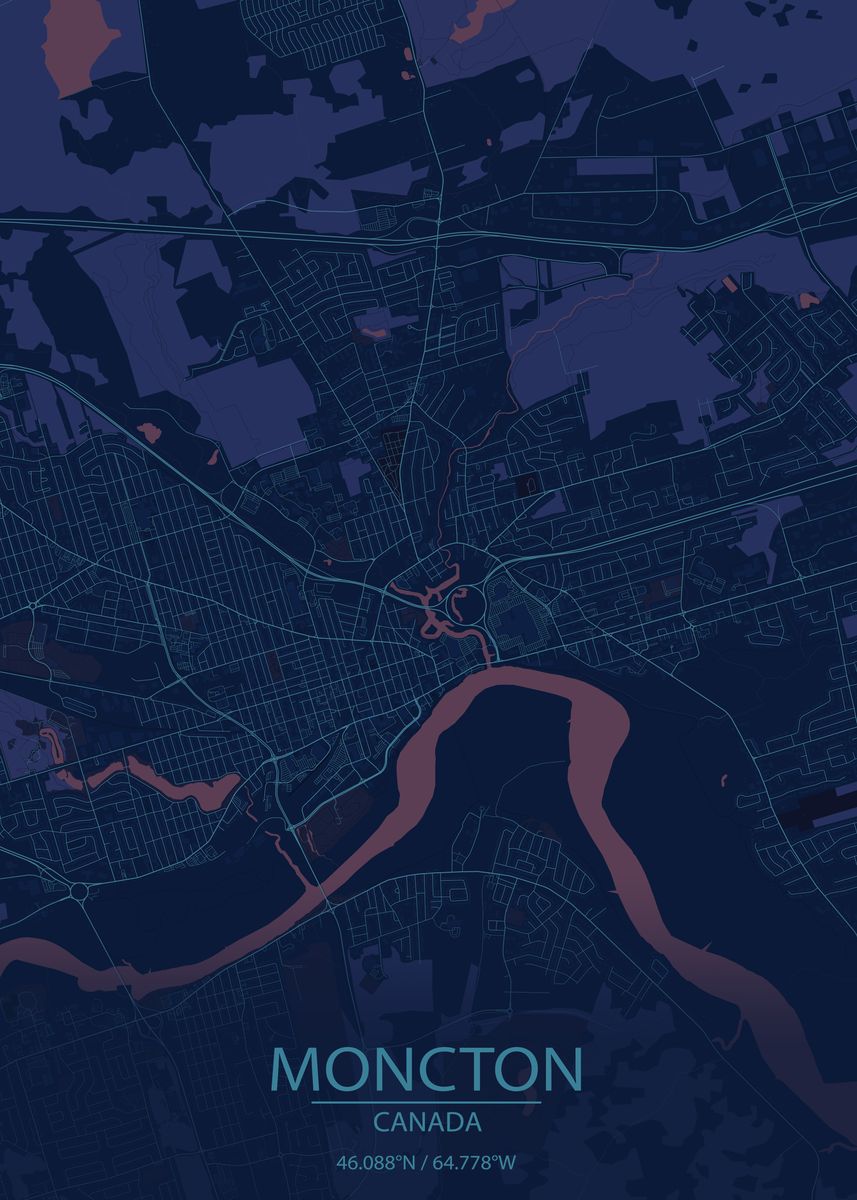 'Moncton New Brunswick Canada Blue and Purple City Map' Poster, picture ...