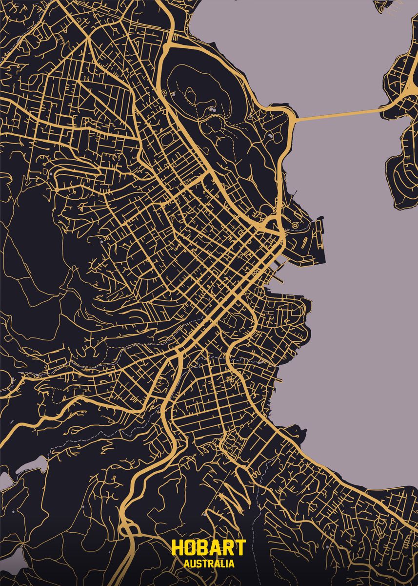 'Hobart City Map' Poster, picture, metal print, paint by CRAFTSSSTUDIO ...