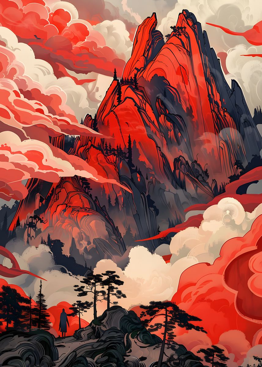 'Red Mountain Landscape' Poster, picture, metal print, paint by Drews ...