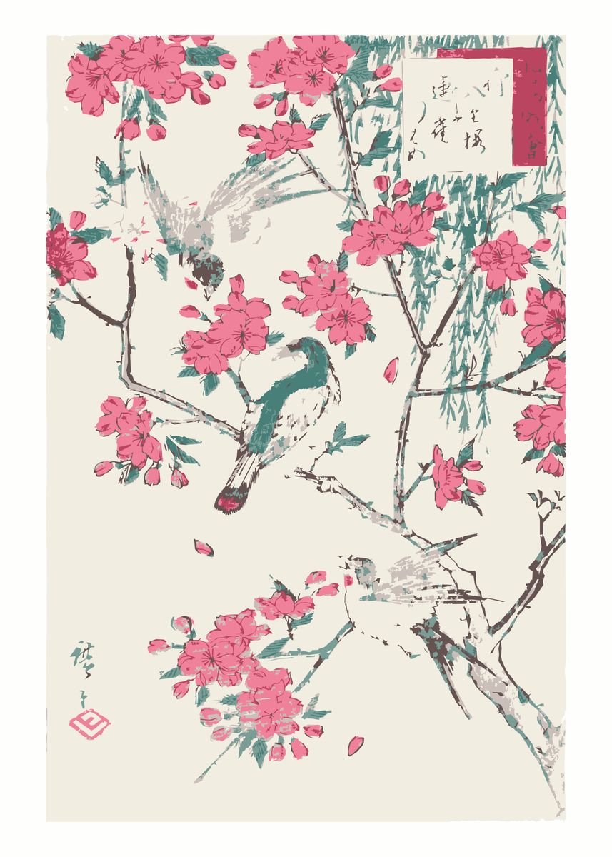 'Cherry Blossom Birds' Poster, picture, metal print, paint by cypher ...