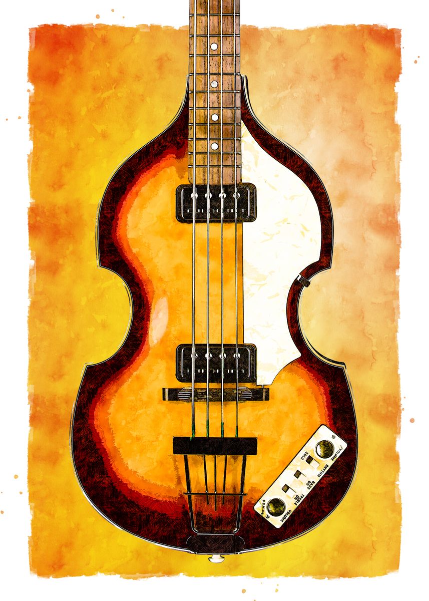 'Vintage Bass Guitar Watercolor' Poster, picture, metal print, paint by ...