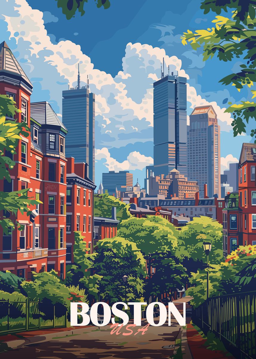 'Boston Skyline Poster' Poster, picture, metal print, paint by Mason Scott | Displate