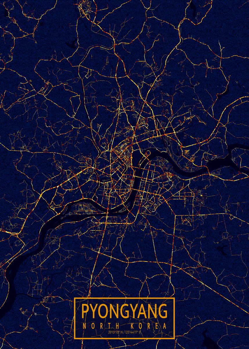 'Pyongyang, North Korea Map City At Night' Poster, picture, metal print ...