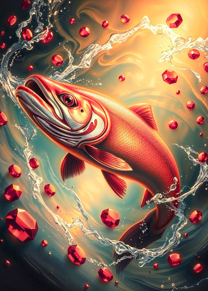 'Ruby Salmon Stonimal' Poster, picture, metal print, paint by ...