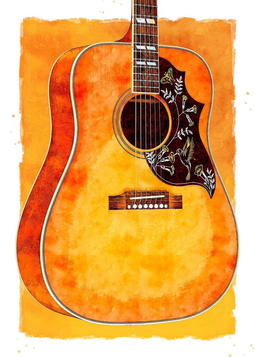 'Acoustic Guitar Watercolor' Poster, picture, metal print, paint by ...