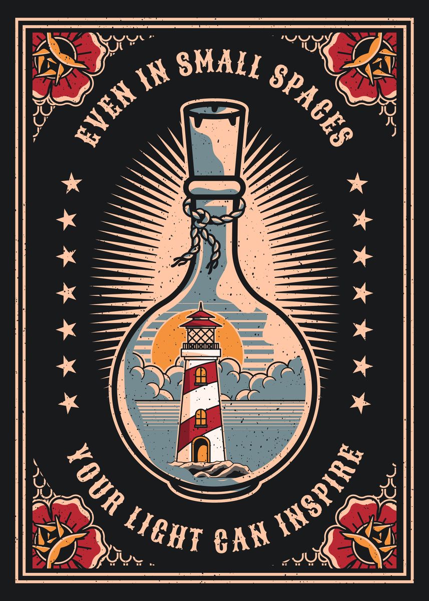 'Lighthouse in a Bottle art' Poster, picture, metal print, paint by ...