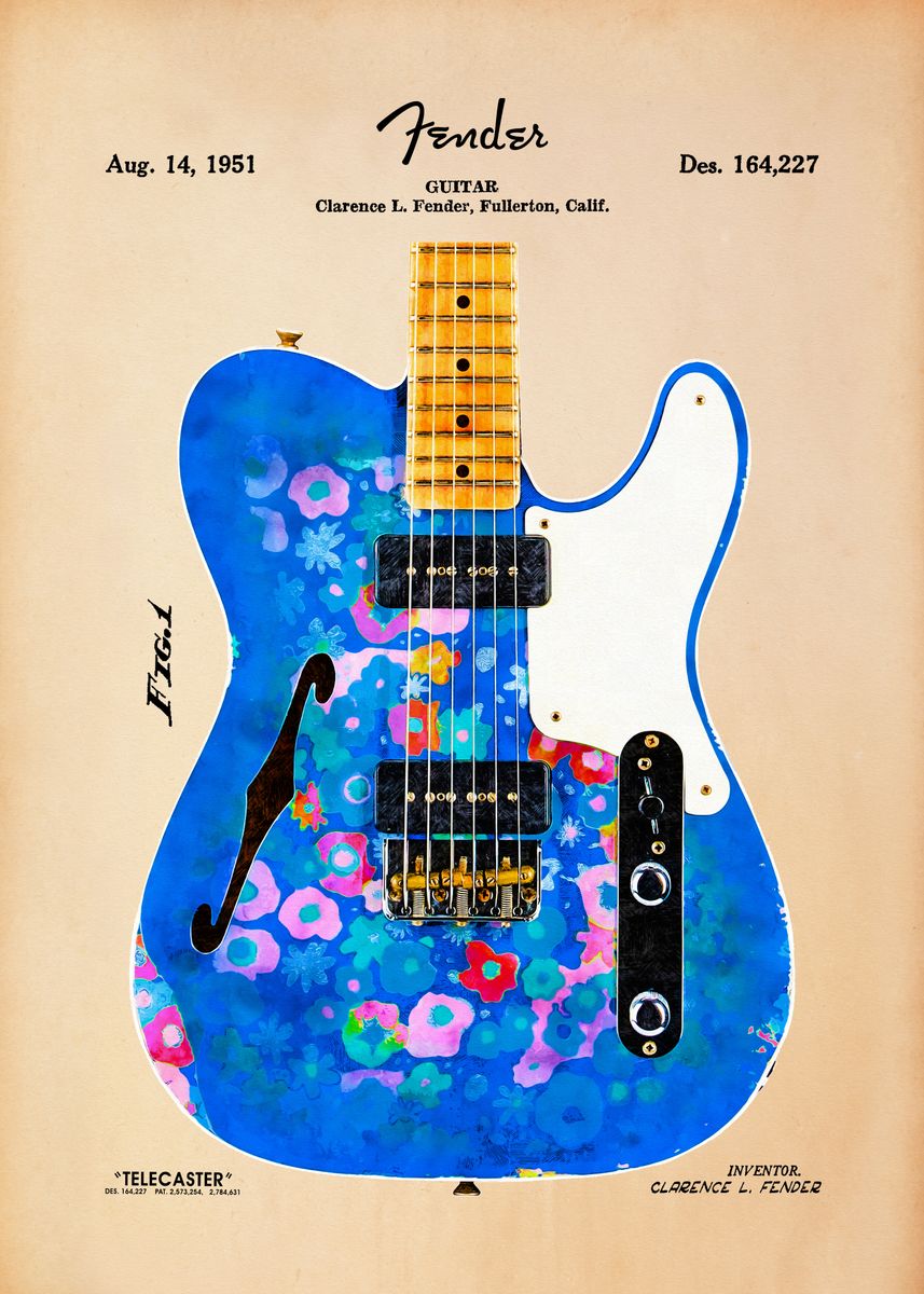 'Fender Telecaster Guitar Patent' Poster, picture, metal print, paint ...