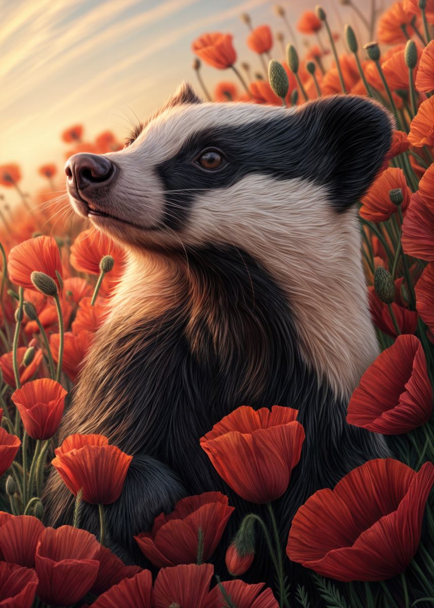 'Badger in Poppy Field' Poster, picture, metal print, paint by Wall ...