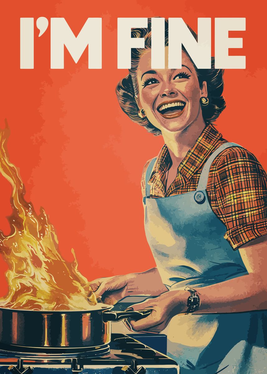 'I'm Fine Kitchen Fire' Poster, picture, metal print, paint by Funny ...