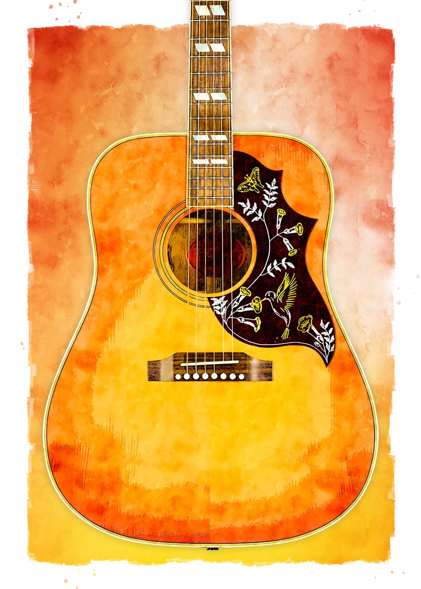 'Acoustic Guitar Watercolor' Poster, picture, metal print, paint by ...