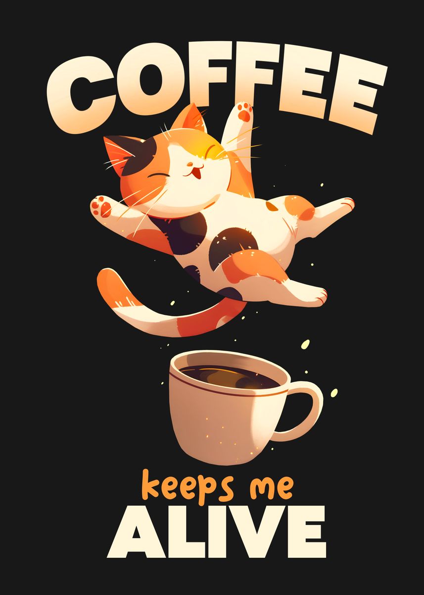 'Coffee Keeps Me Alive Cat' Poster, picture, metal print, paint by ...