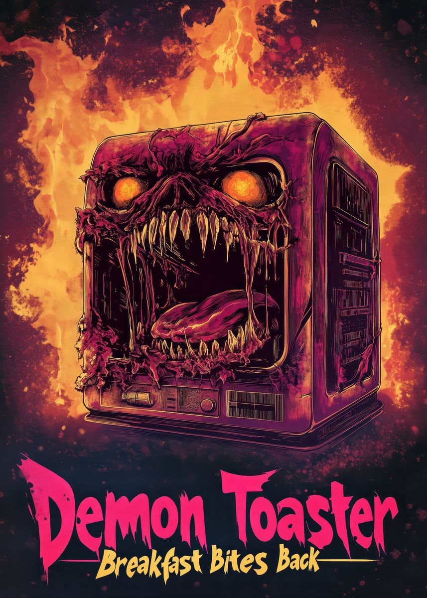 'Demon Toaster Poster' Poster, picture, metal print, paint by Spooky Blob | Displate