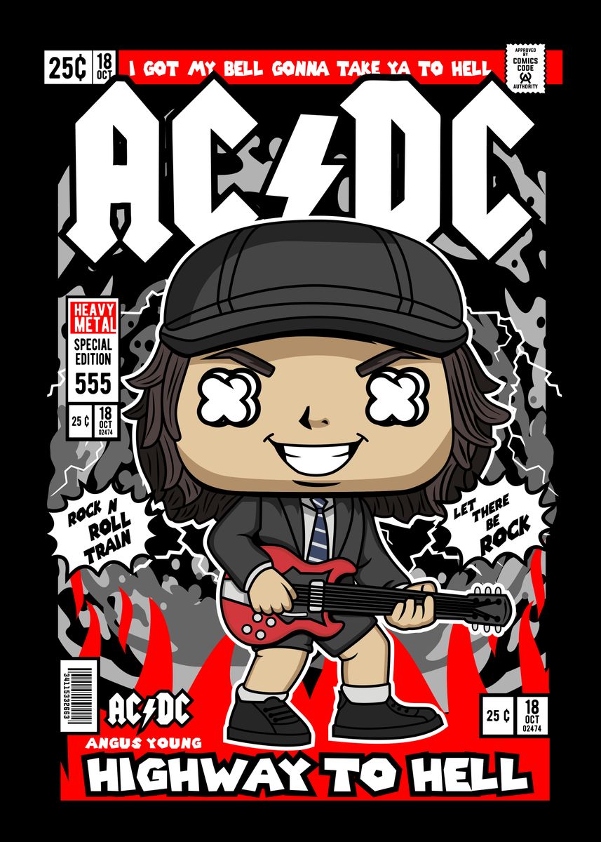 'AC/DC Angus Young Comic Cover' Poster, picture, metal print, paint by ...