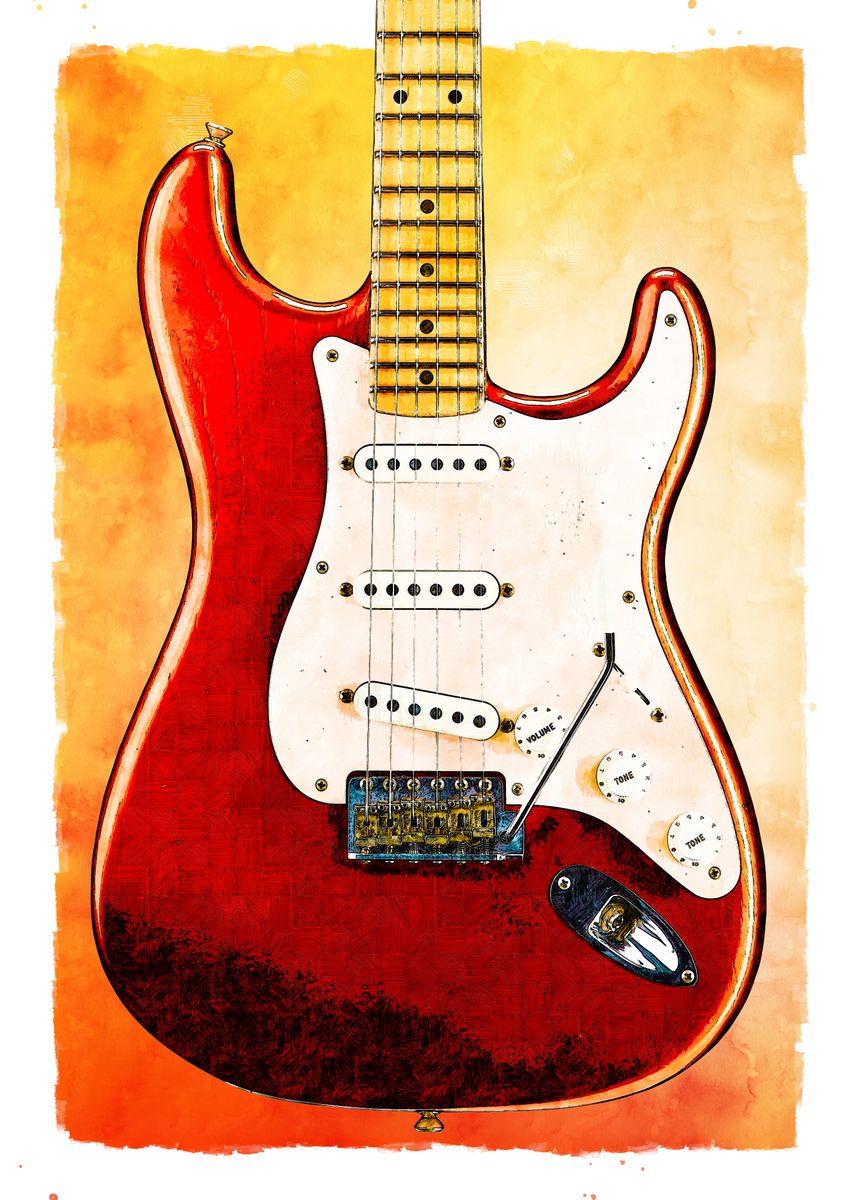 'Fender Guitar Stratocaster Watercolor' Poster, picture, metal print ...