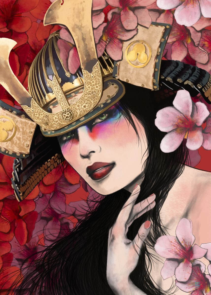 'Samurai Woman with Flowers' Poster, picture, metal print, paint by ...