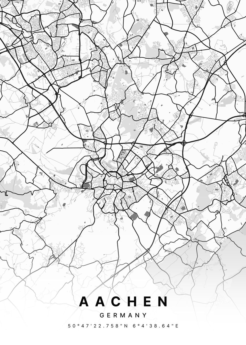 'Aachen Germany City Map' Poster, picture, metal print, paint by Kemi ...