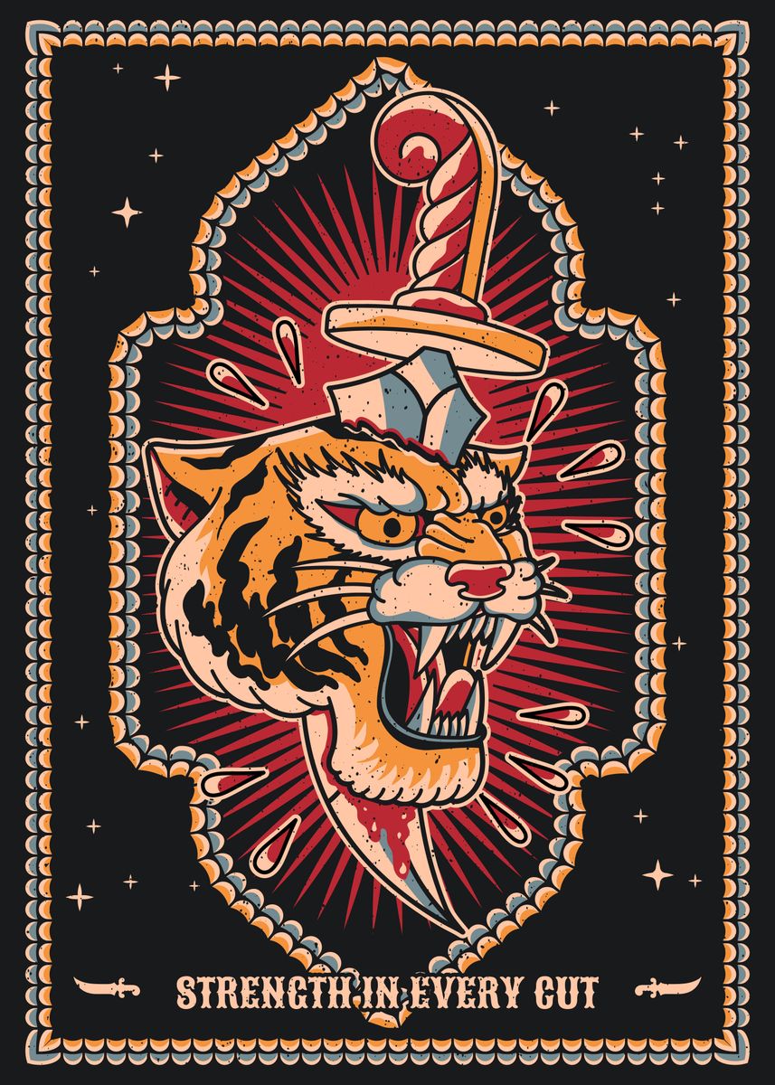 'Tiger & Dagger Tattoo' Poster, picture, metal print, paint by taofik ...