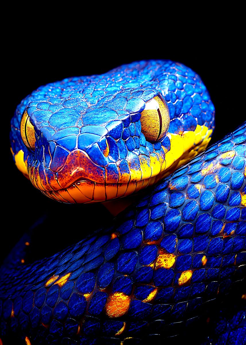 'Mother Snake Close-up In Indigo Blue And Yellow' Poster, picture ...